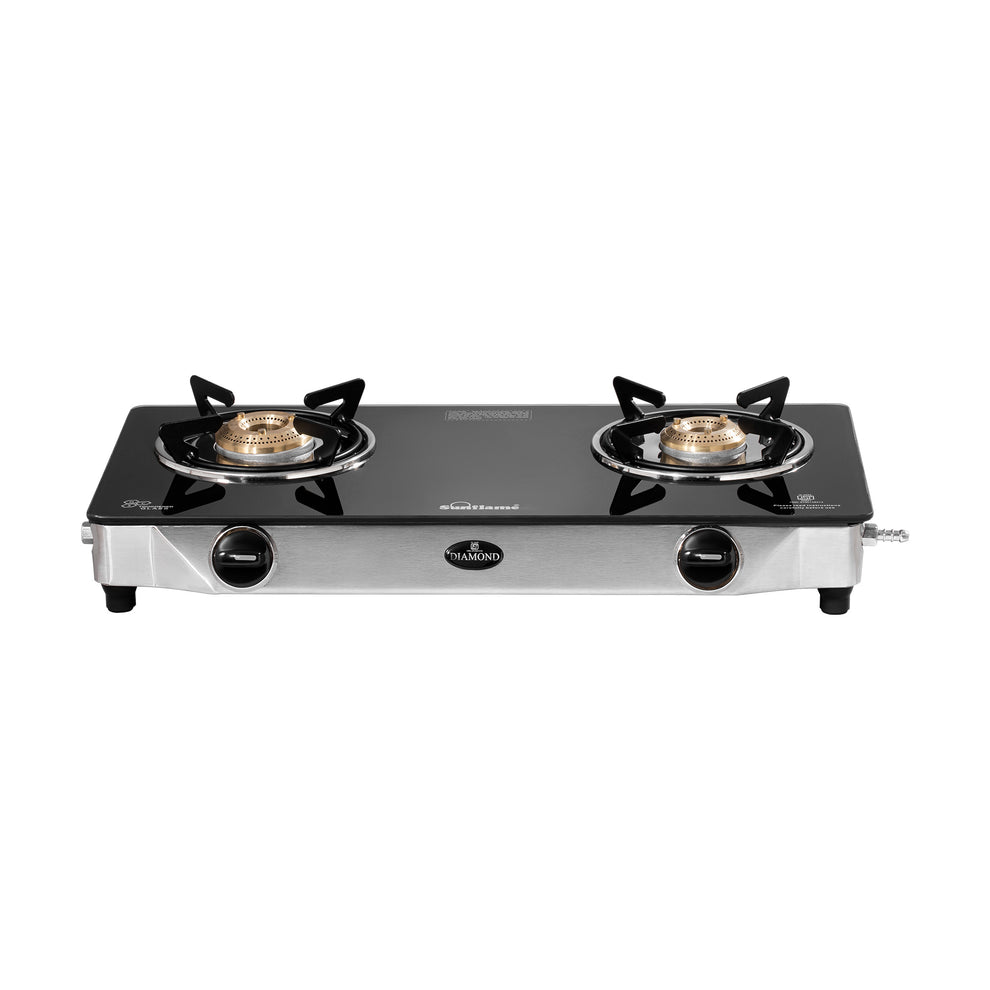 Diamond 2 Burner Gas Stove | 1 Medium and 1 Small Brass Burners |Tough ...