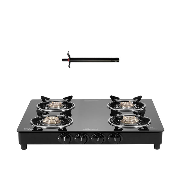 Sunflame Maleo 4 Burner Gas Stove | 2 Medium & 2 Small Brass Burners ...