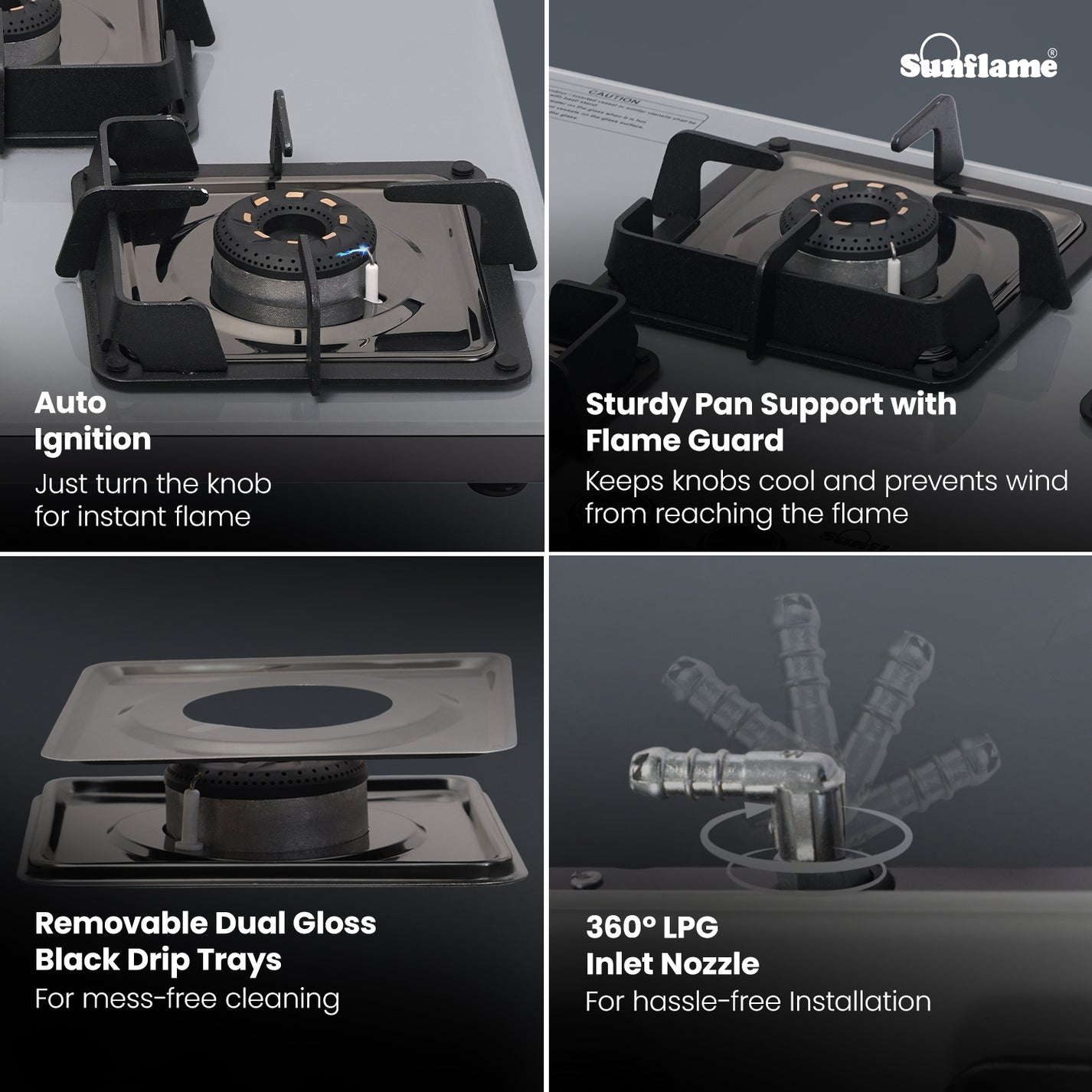 Ultra-Slim Grey 4 Burner Countertop Hob 80 cm Wide | Italian SABAF Val ...