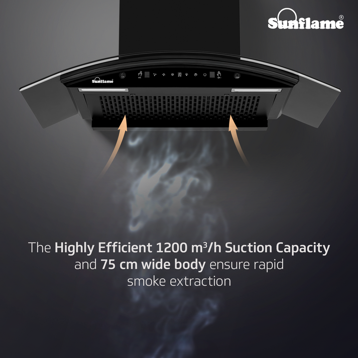Sunflame Roma 75 cm Filterless Auto-Clean Chimney | 1200 m³/h High Suc ...
