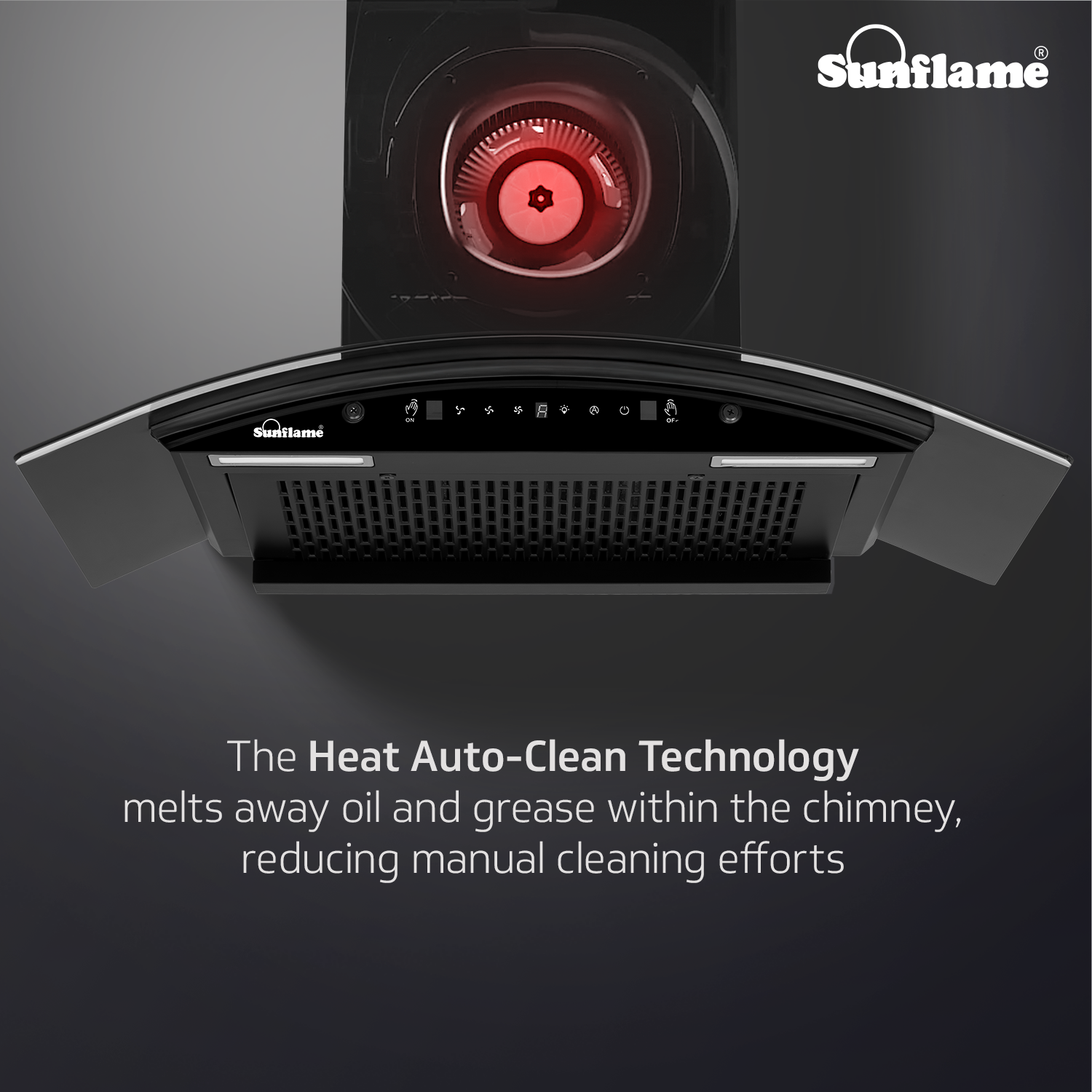Sunflame Roma 75 cm Filterless Auto-Clean Chimney | 1200 m³/h High Suc ...