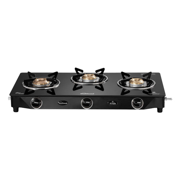 Pride 3 Burner Gas Stove | 1 Medium and 2 Small Brass Burners |Toughen ...